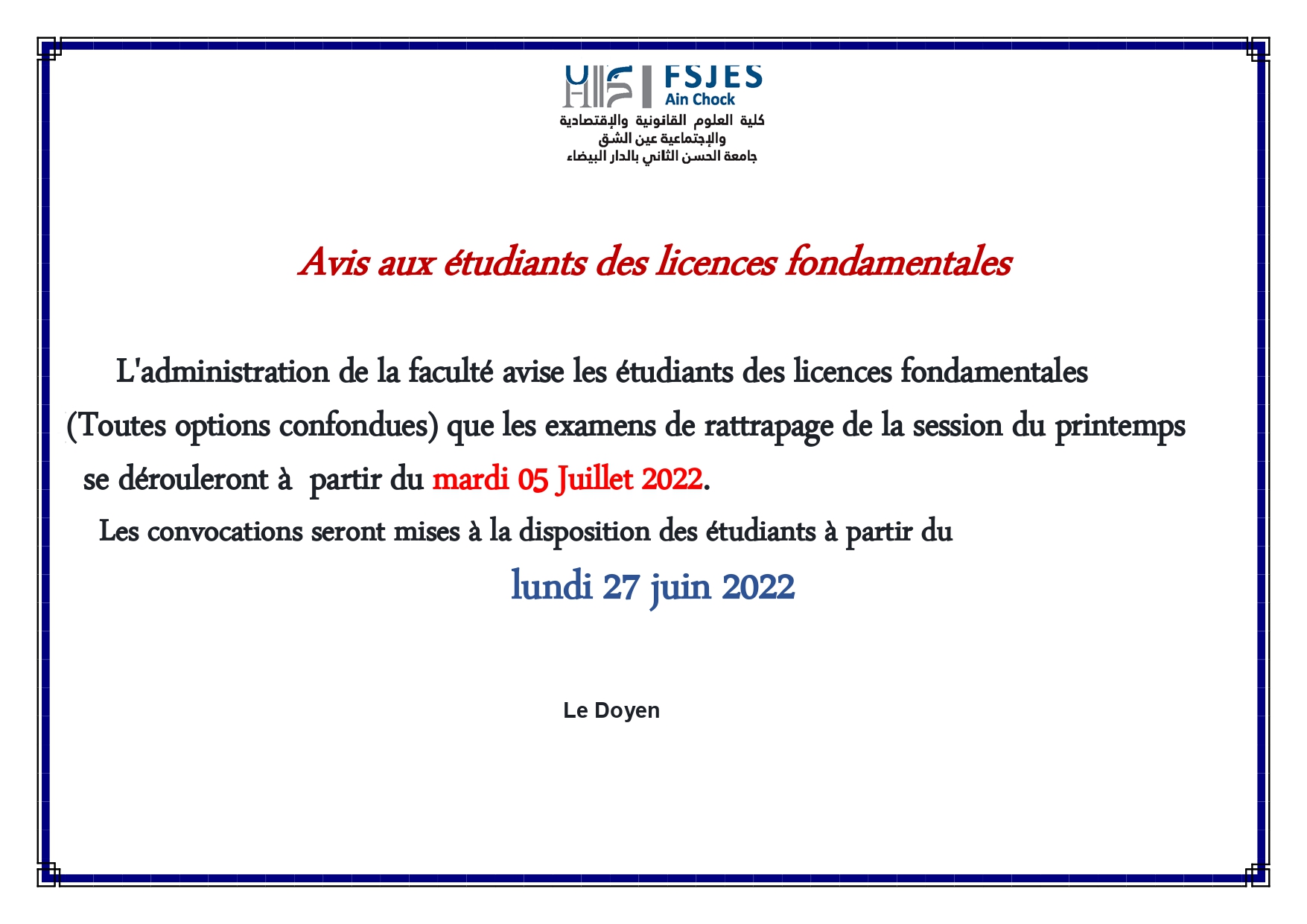 FACULTÉ DES SCIENCES JURIDIQUES ECONOMIQUES ET SOCIALES AIN CHOCK ...